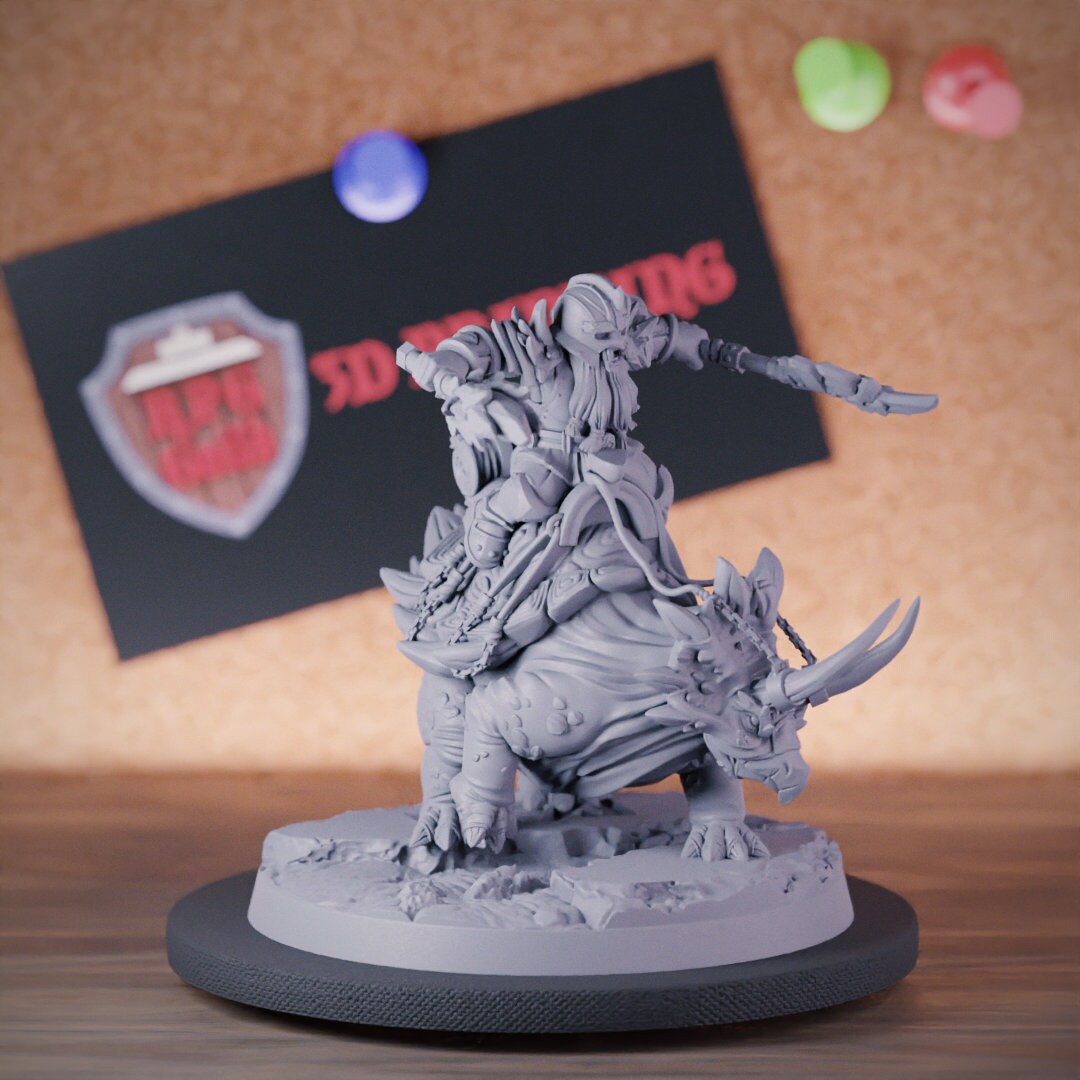 Dwarven Dino Cavalry Miniature Mounted Dwarf Dungeons and Dragons Mini ...