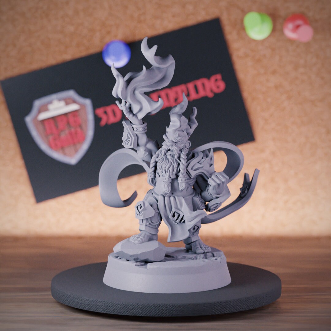Fire Mage Dwarf Miniature Wizard Sorcerer Dungeons and Dragons Mini RPG ...
