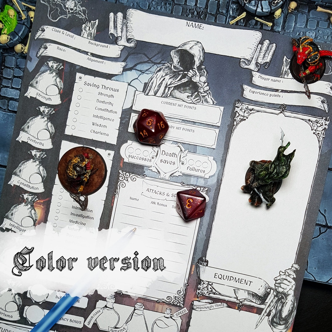 Dnd 5e Character Sheet Rogue Printable and Fillable PDF D&D 5e Rogue ...