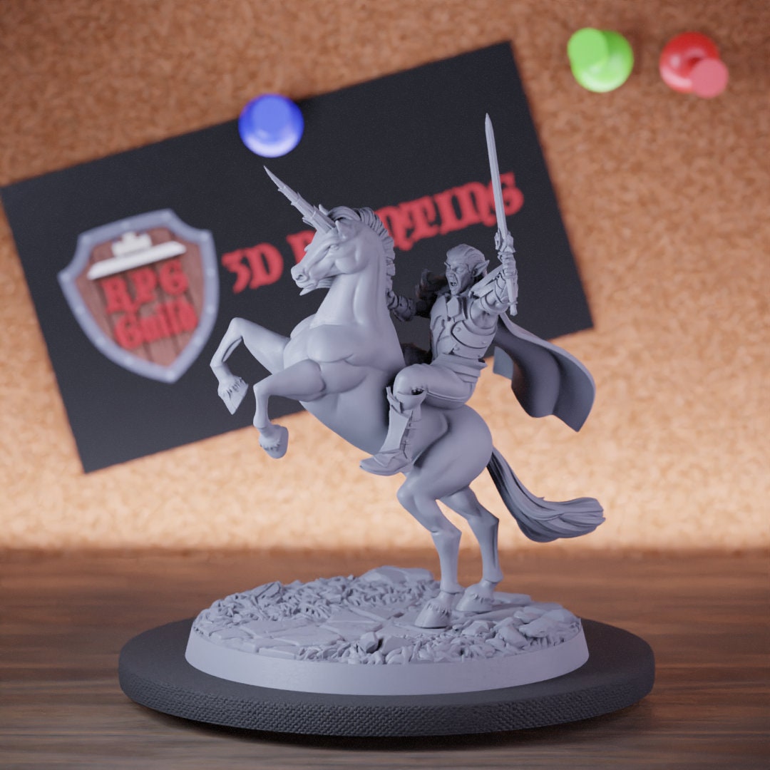 Elf Unicorn Rider Miniature Knight Mini Dungeons and Dragons Mini RPG Tabletop Miniature Dnd ...