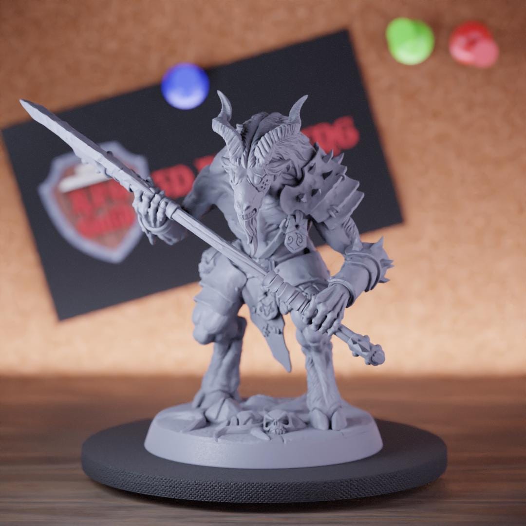 Goatfolk Leader Miniature Spear Fighter Mini Dungeons and Dragons Mini ...