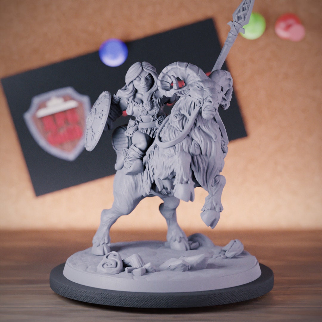 Female Dwarf Goat Rider Miniature Ram Dungeons and Dragons Mini RPG ...