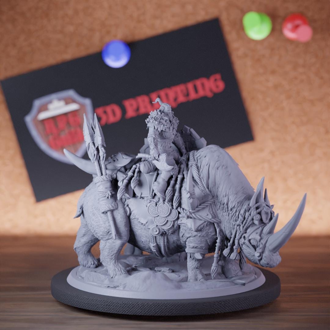 Orc Rhino Rider Miniature Fighter Mini Dungeons and Dragons Mini RPG ...