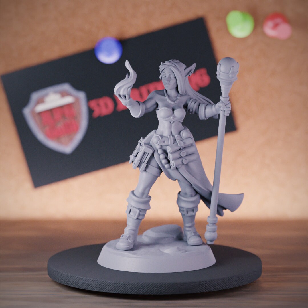 Elf Wizard Miniature Female Sorcerer Mini Dungeons and Dragons Mini RPG ...
