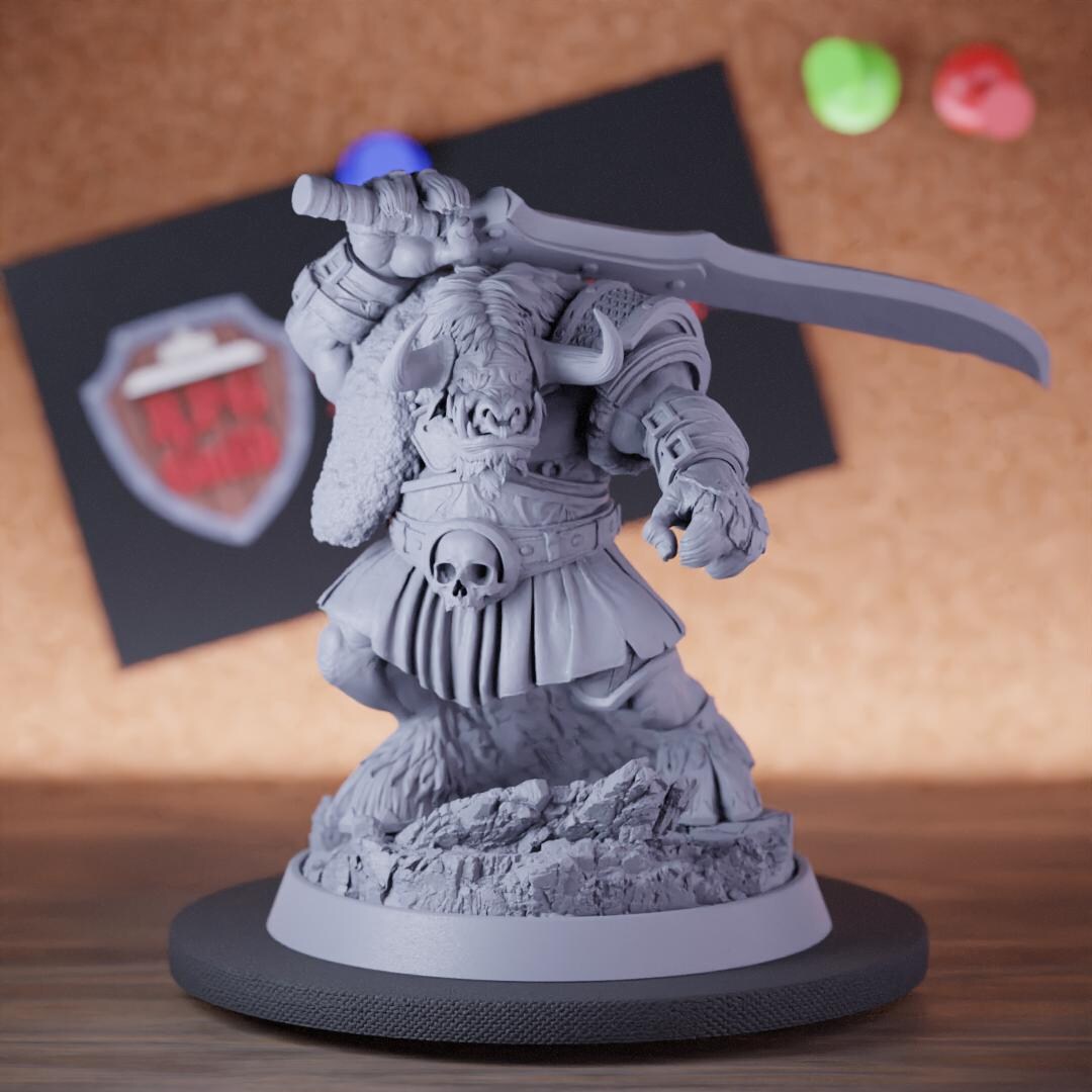 Tauren Sword Warrior Miniature Hellbane Dungeons and Dragons Mini RPG ...