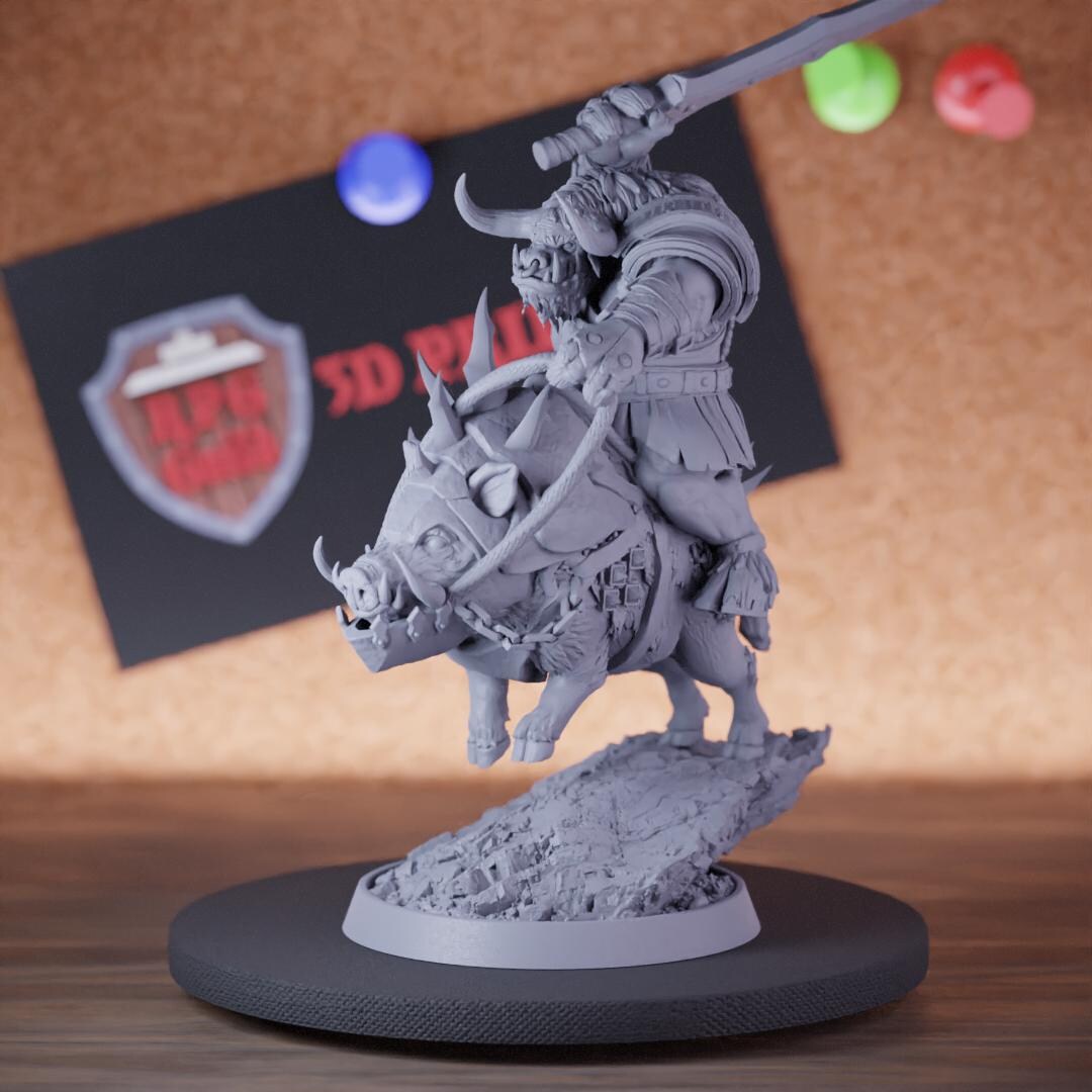 Minotaur Boar Rider Miniature Mounted Monster Dungeons and Dragons Mini ...