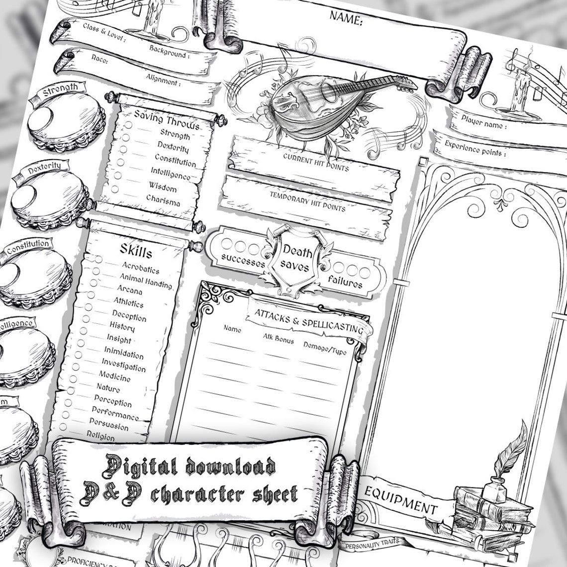 Dnd 5e Character Sheet Bard Printable and Fillable PDF D&D 5e - Etsy
