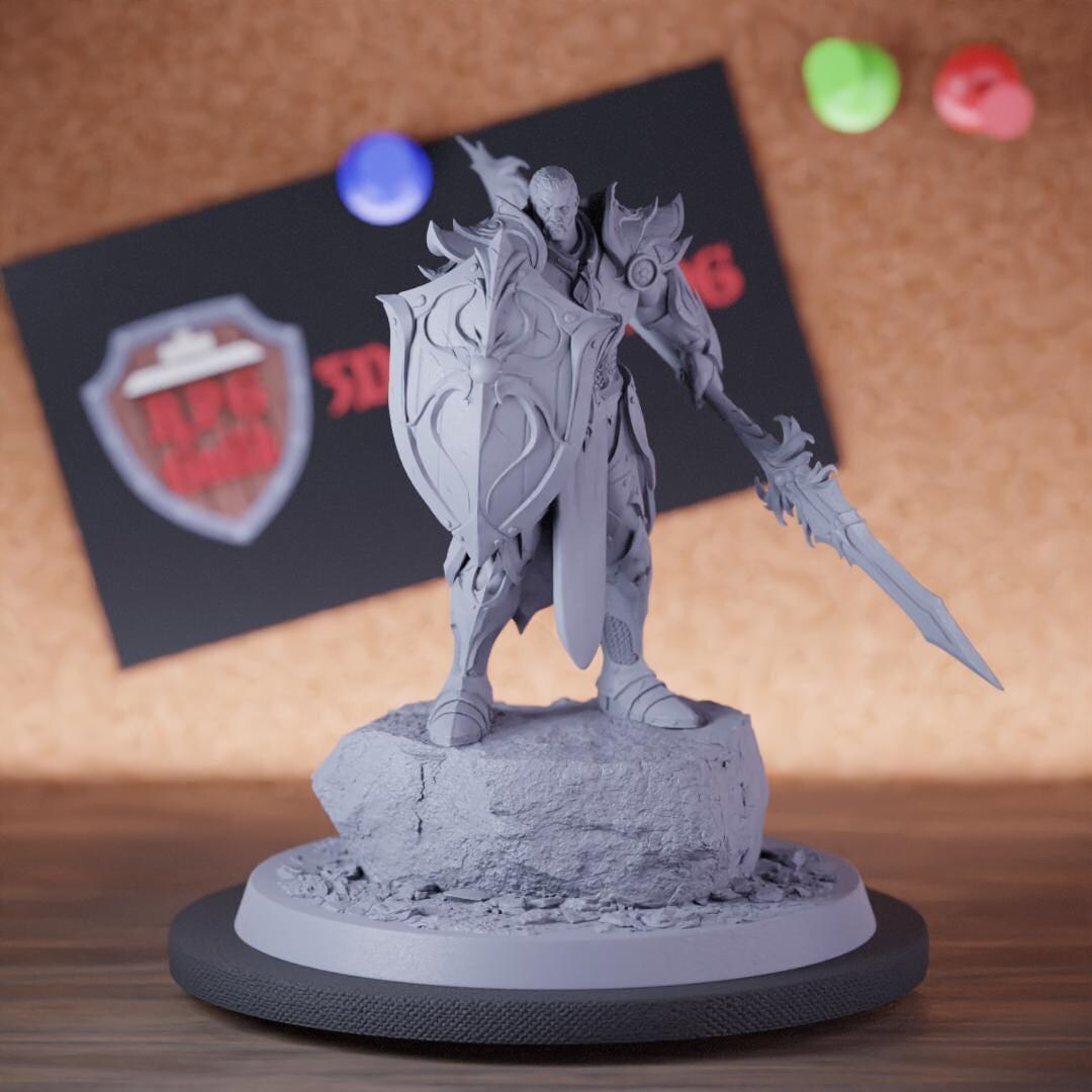Paladin Defender With Spear Miniature | 28mm-38mm | Resin 3D Printed D ...