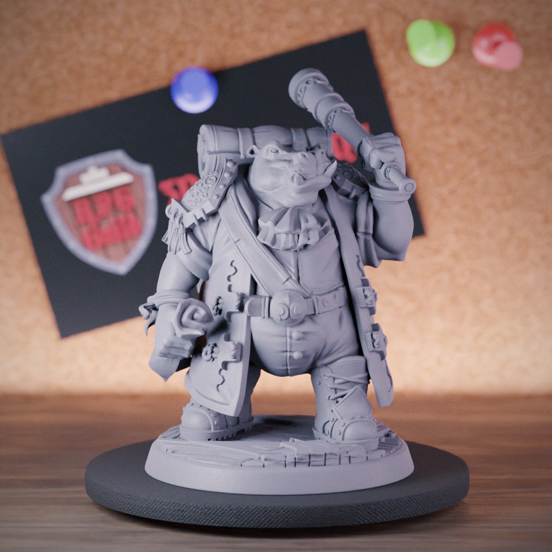 Giff Adventurer Miniature Hippo Dungeons and Dragons Mini RPG Tabletop ...