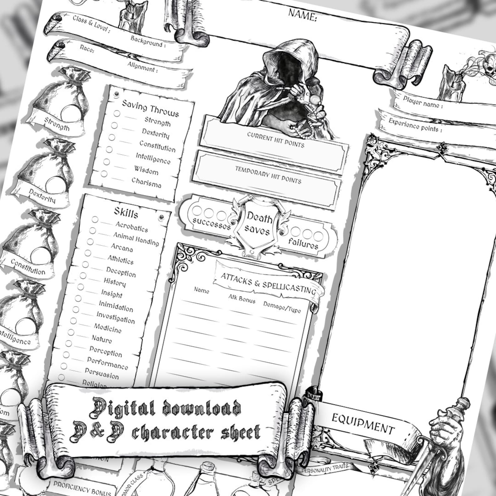 Dnd 5e Character Sheet Rogue Printable and Fillable PDF D&D 5e - Etsy