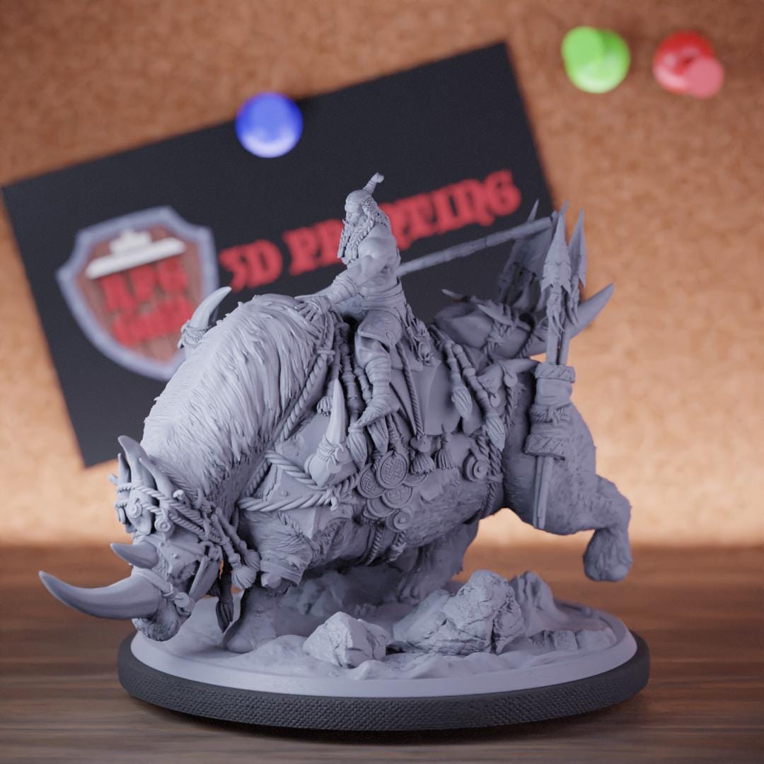 Orc Rhino Rider Miniature Barbarian Mini Dungeons and Dragons Mini RPG ...
