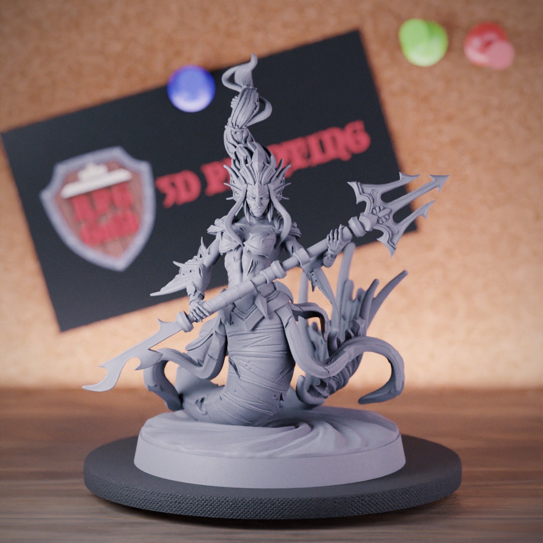 Merfolk Naga Trident Miniature Poseidon Dungeons and Dragons Mini RPG ...