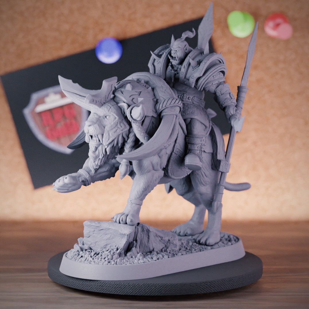 Lion Orc Rider Miniature Mounted Monster Dungeons and Dragons Mini RPG ...