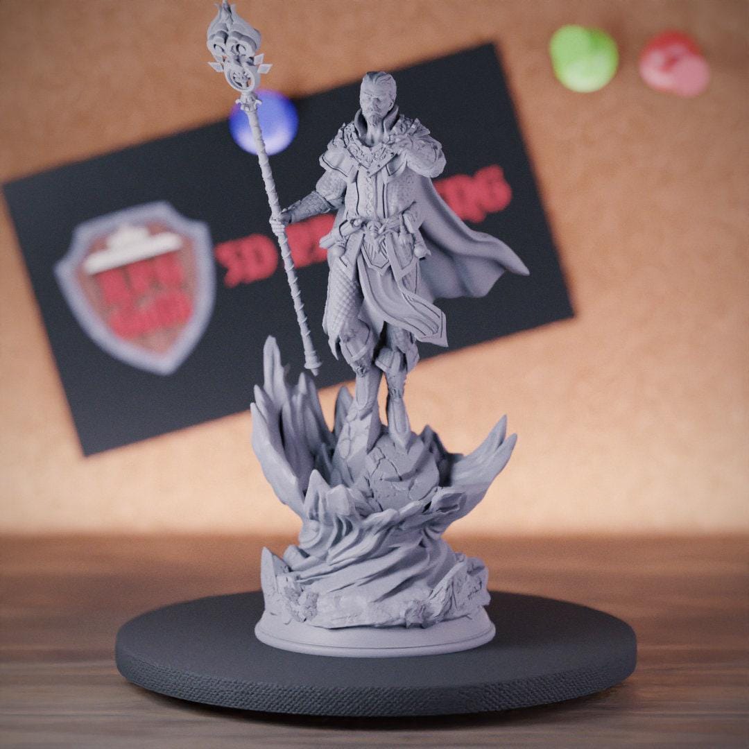 Miniatura de mago humano con bastón / 28 mm-75 mm / Resina impresa en ...