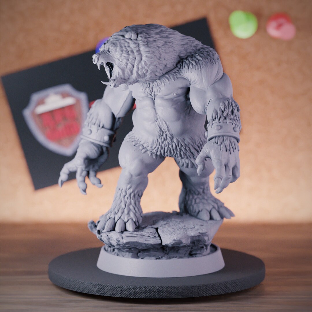 Werebear Brawler Miniature Bear Barbarian Dungeons and Dragons Mini RPG ...