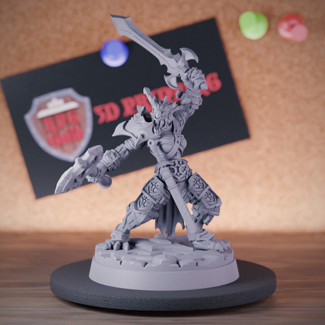 Female Dragonborn Barbarian Miniature Fighter Dungeons and Dragons Mini ...