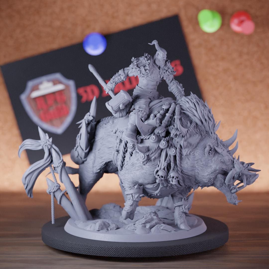 Boar Orc Rider Miniature Barbarian Fighter Mini Dungeons and Dragons ...