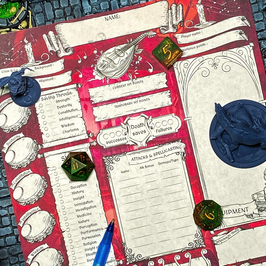 Dnd 5e Character Sheet Bard Printable Sheet D&D 5e Bard Stat - Etsy UK