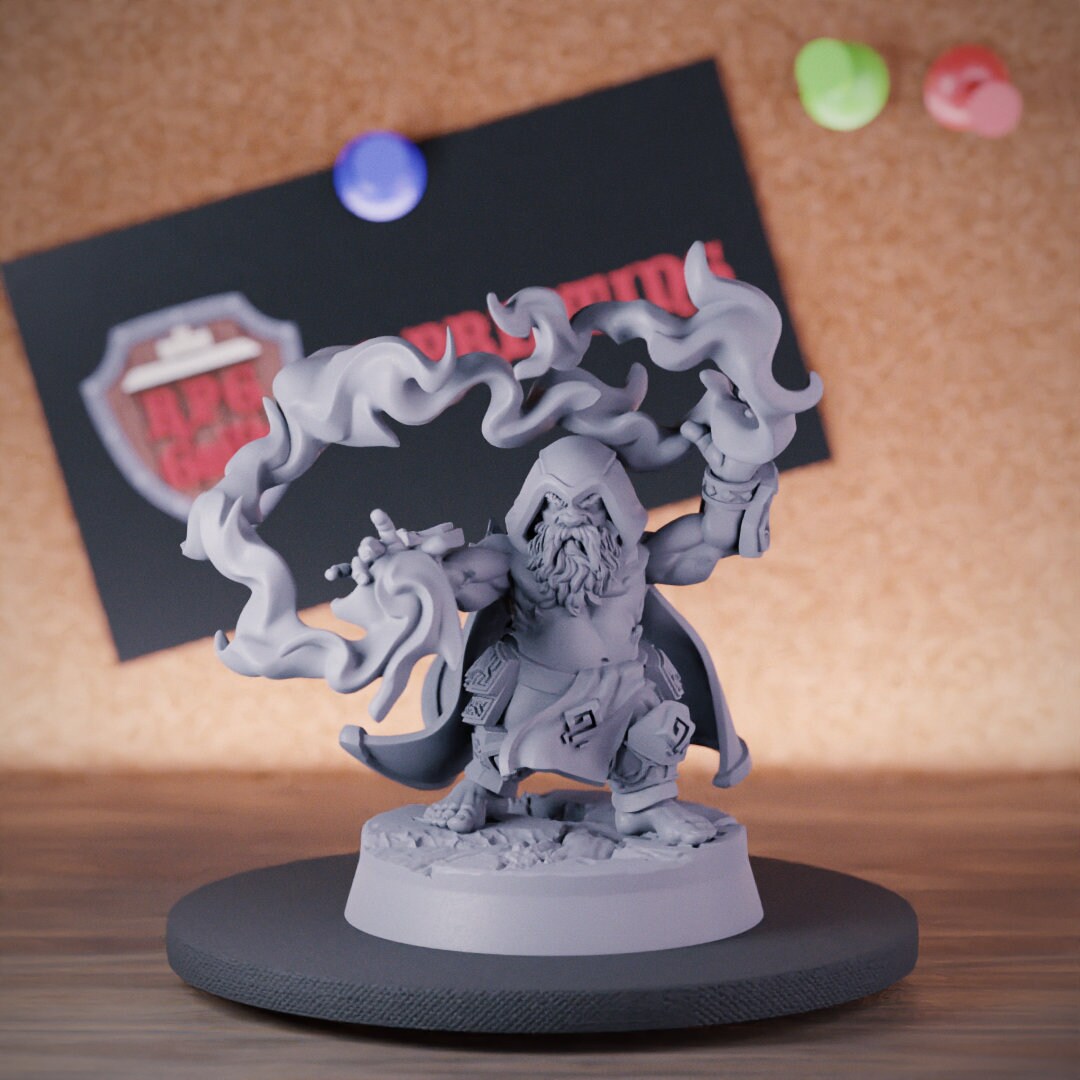 Fire Wizard Dwarf Miniature Mage Sorcerer Dungeons and Dragons Mini RPG ...