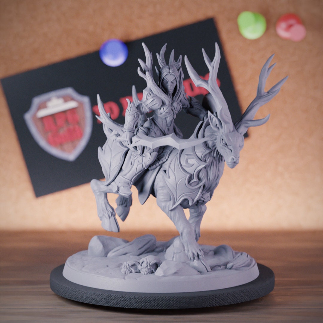 Elf Warrior Miniature Elf Stag Rider Mini Dungeons and Dragons Mini RPG ...