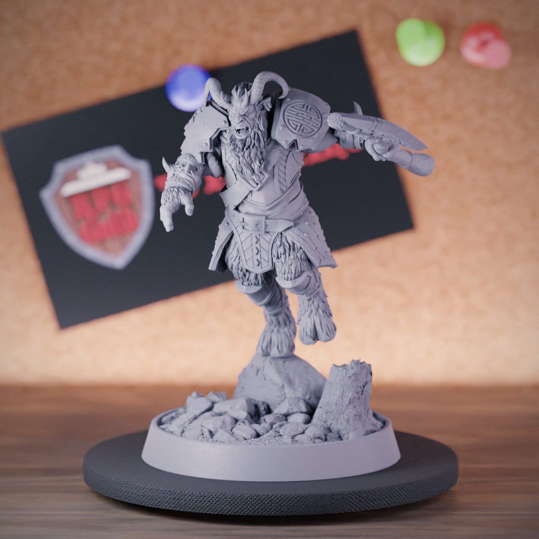 Satyr Fighter Miniature Fey Barbarian Dungeons and Dragons Mini RPG ...