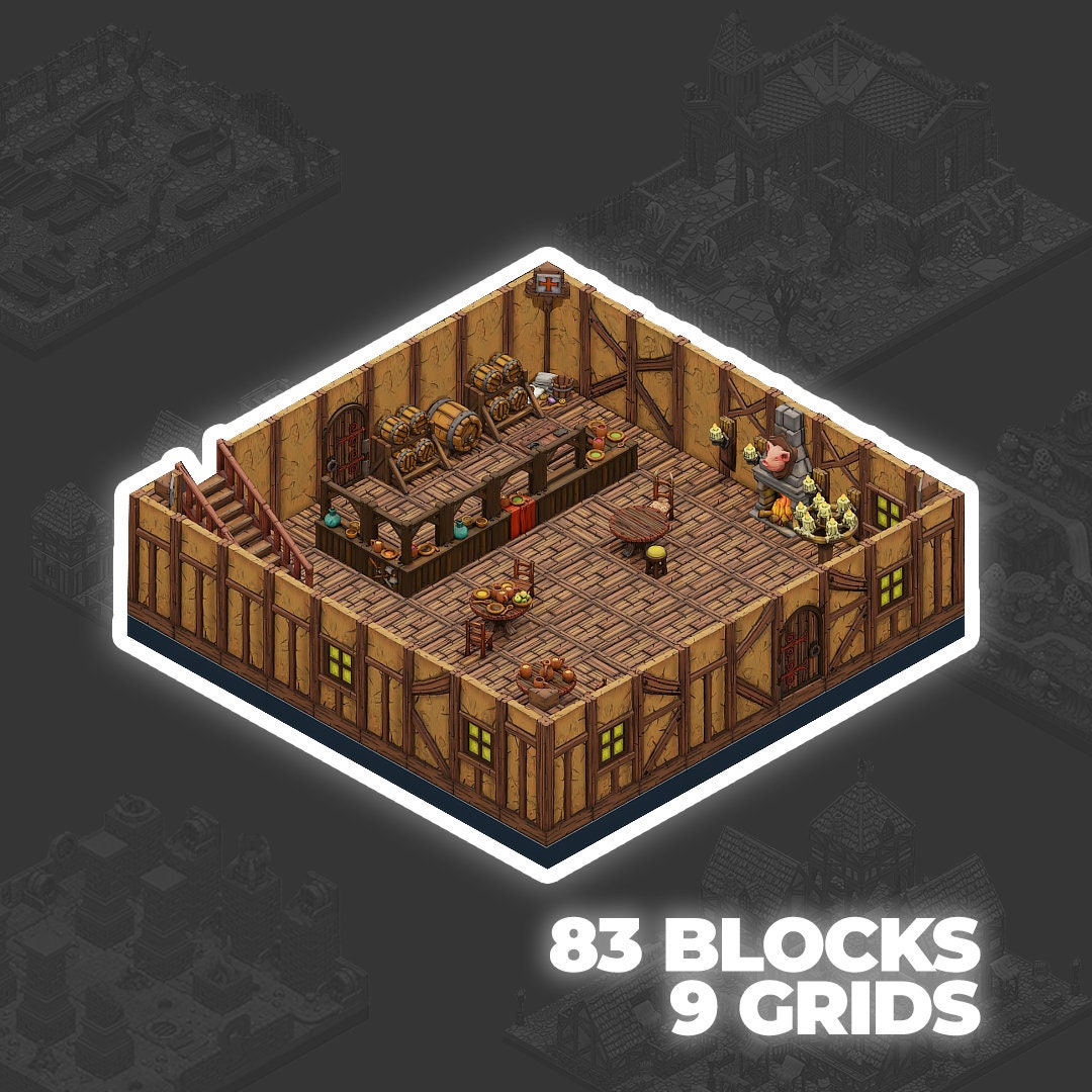 Dnd Tavern Terrain Town Tiles Dungeon Modular Medieval City Bundle Village Dnd RPG Games Dungeon ...