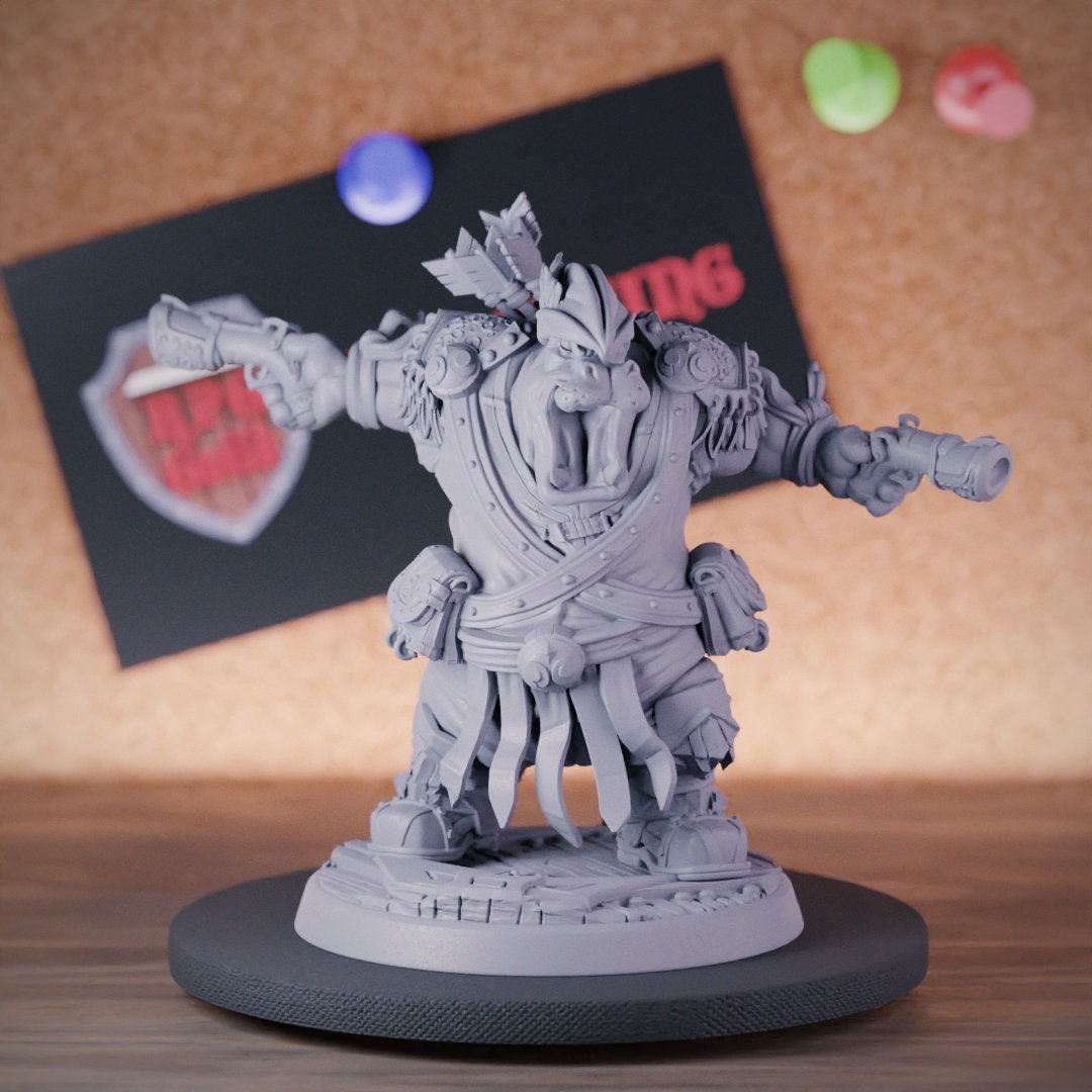 Giff Fighter Infantry Miniature Hippo Soldier Dungeons and Dragons Mini ...