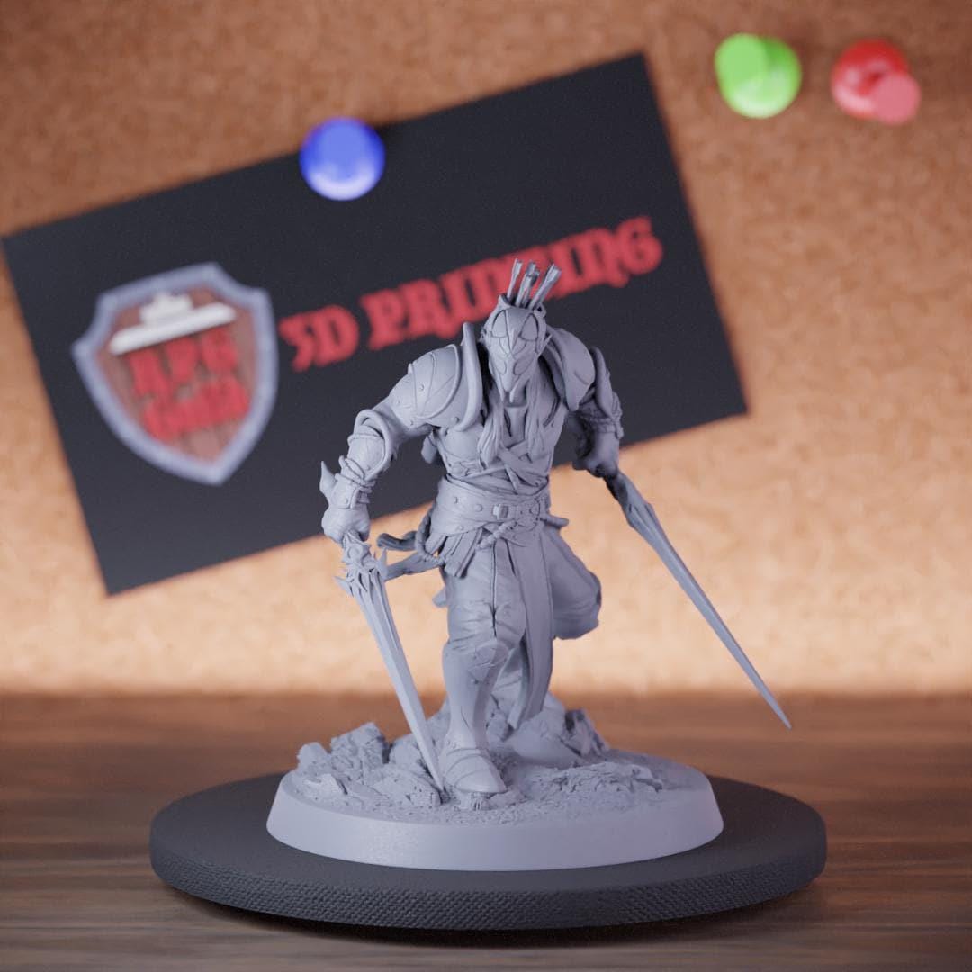Moon Elf Miniature Ready Double Sword Mini Dungeons and Dragons Mini ...
