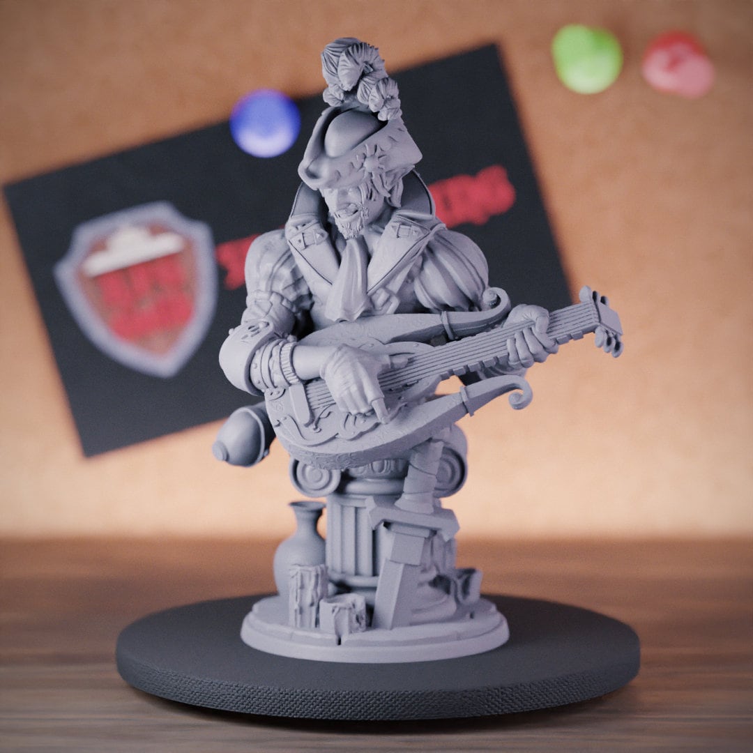 Bard With Mandolin Bust | Resin 3D Printed Display Miniature for ...