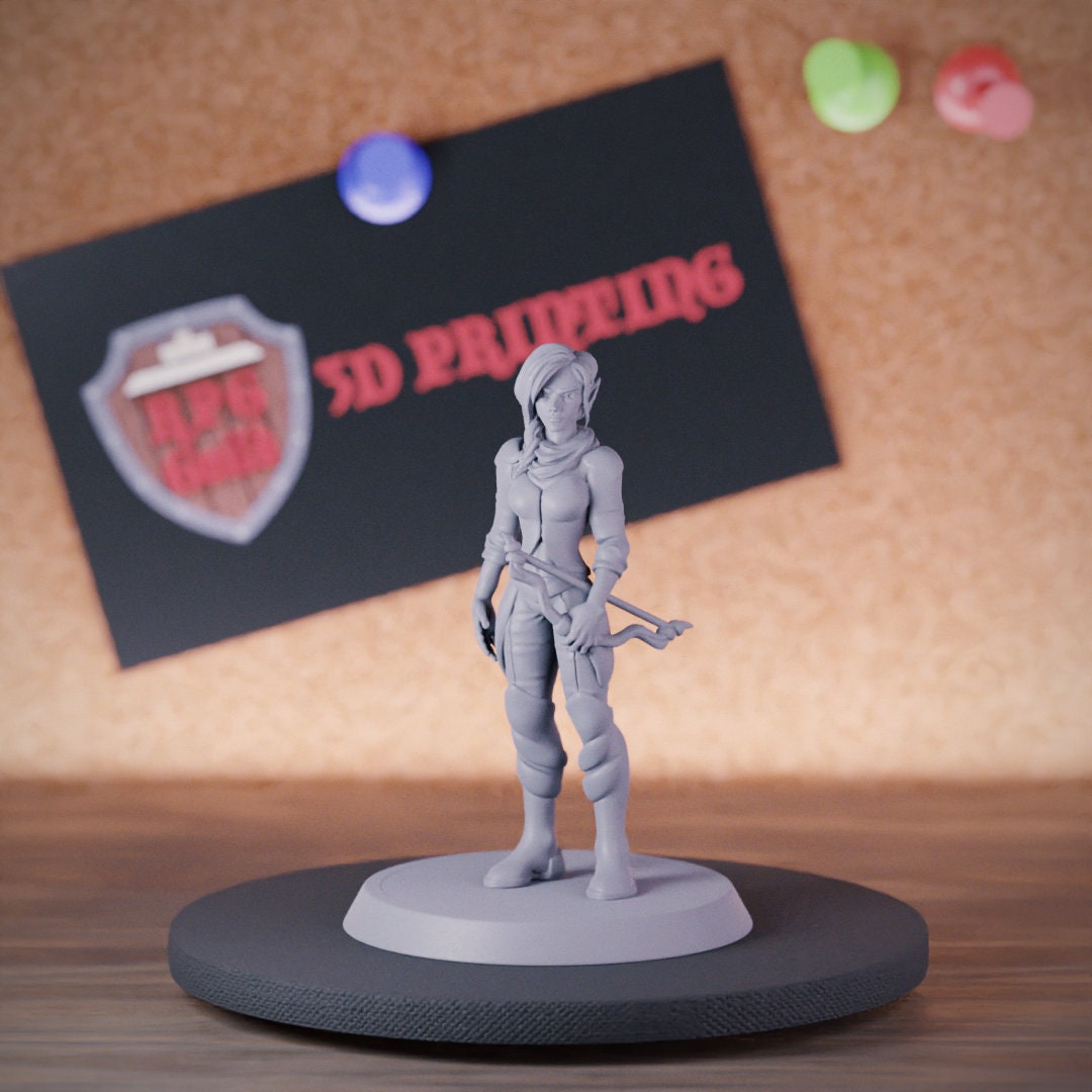 Female Half Elf Ranger Miniature Hero Hunter Dungeons and Dragons Mini RPG Tabletop Miniature ...