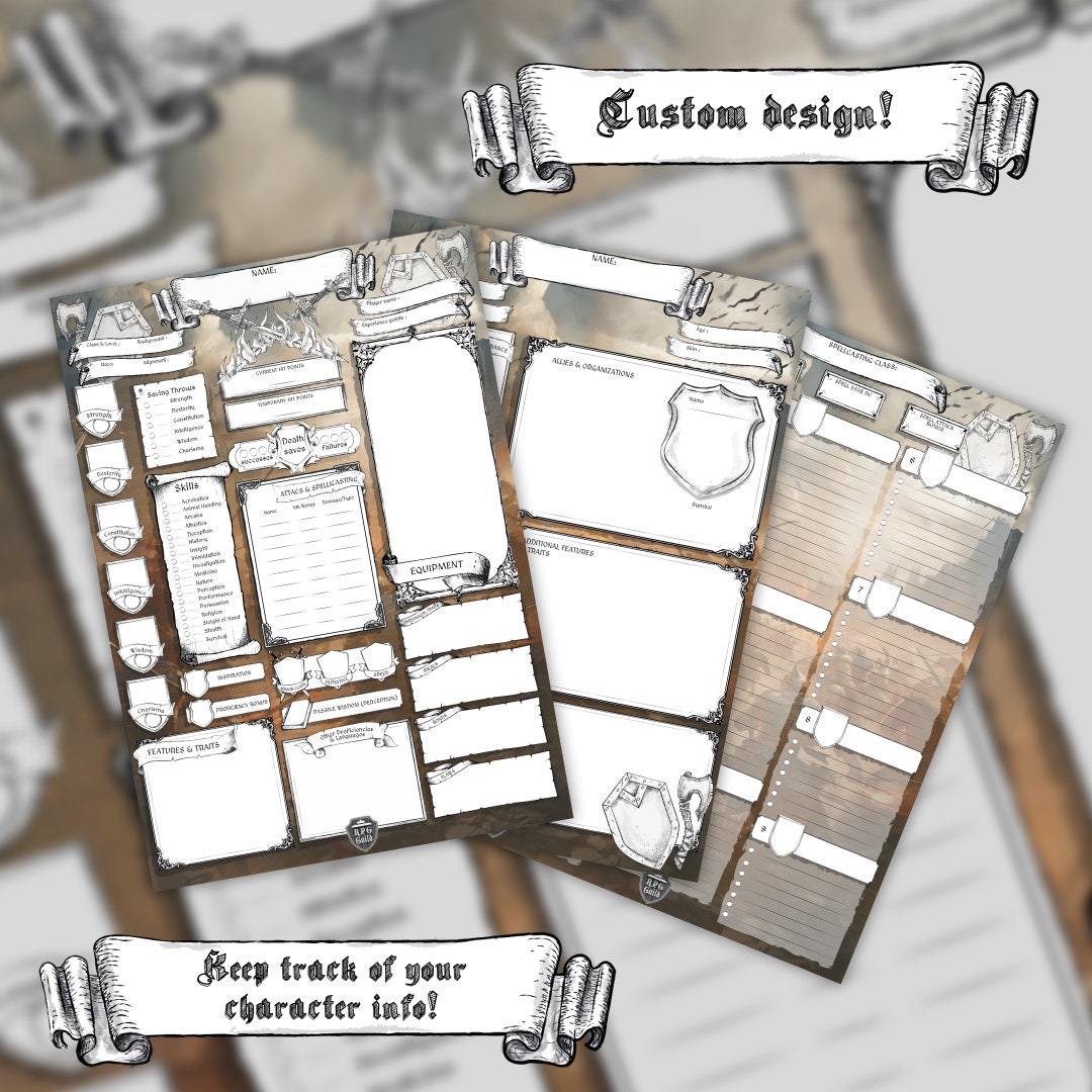Dnd 5e Character Sheet Fighter Printable and Fillable PDF D&D 5e Fighter Stat Sheet Dungeon and ...