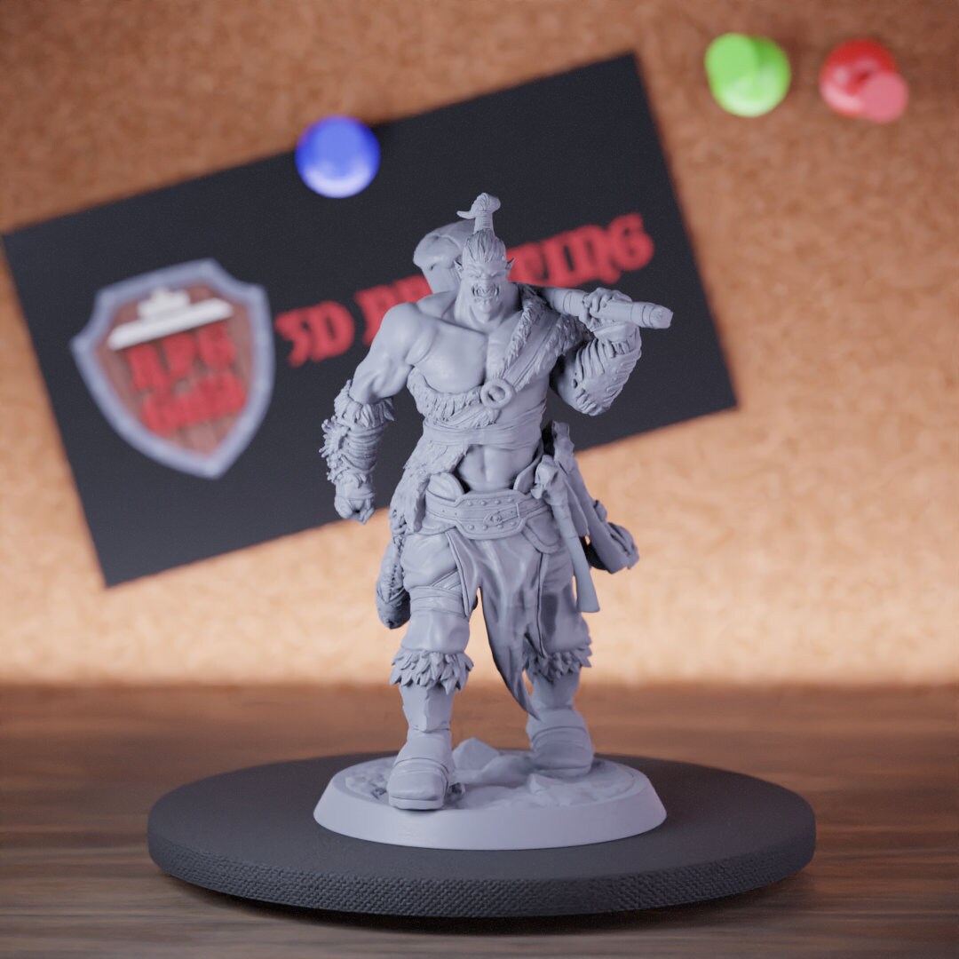 Orc Barbarian Miniature Hammer Fighter Mini Dungeons and Dragons Mini ...