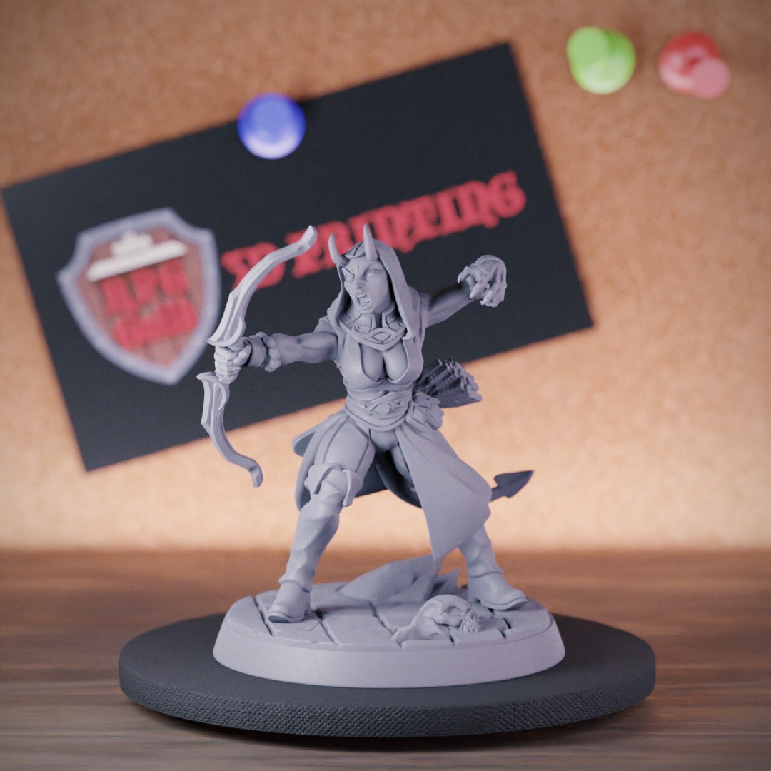 Tiefling Female Ranger Miniature Archer Mini Dungeons and Dragons Mini ...