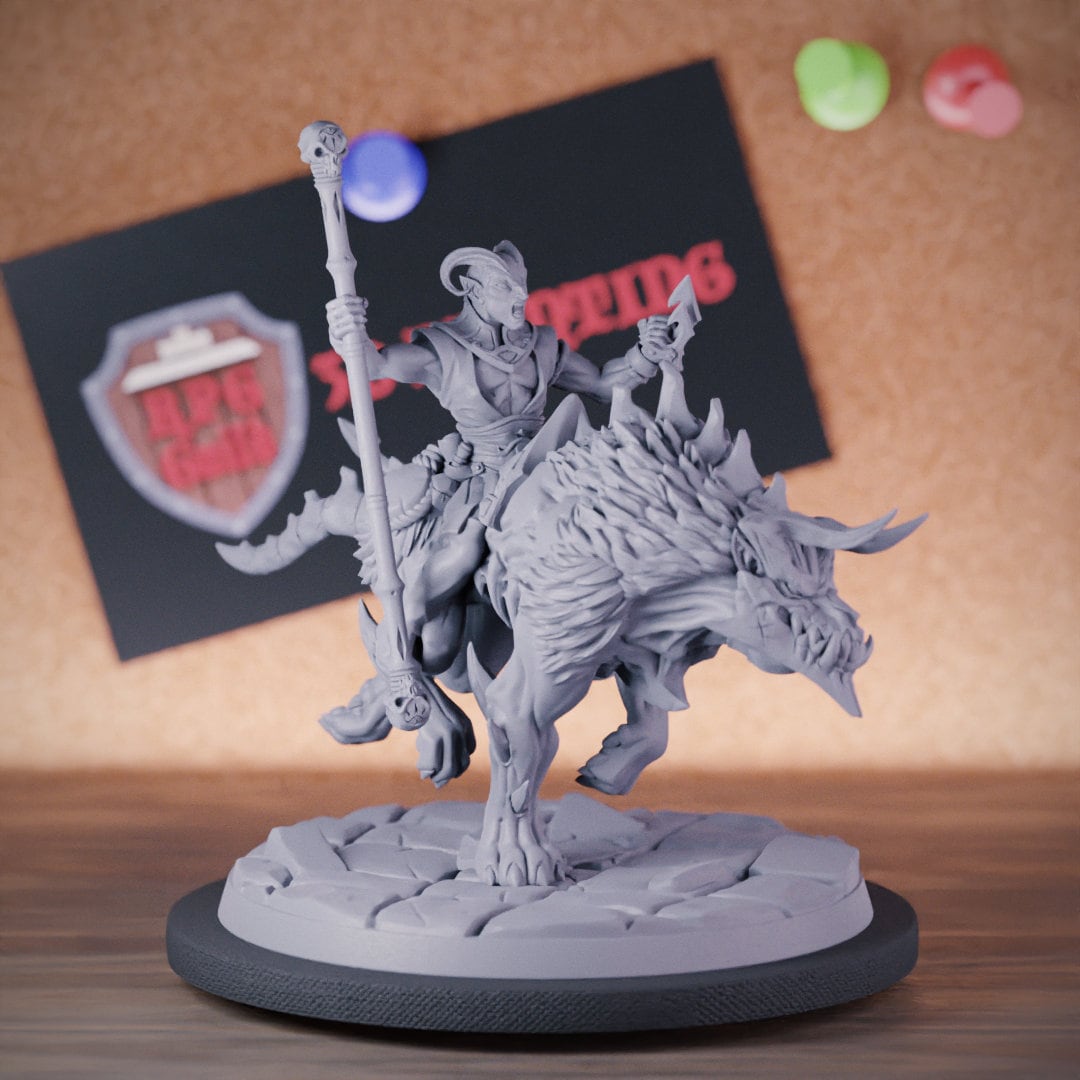 Tiefling Hellhound Rider Miniature Warlock Mini Dungeons and Dragons ...