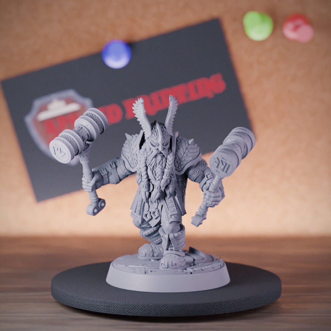 Dwarf With Hammers Miniature Hammer Time Mini Dungeons and Dragons Mini RPG Tabletop Miniature ...