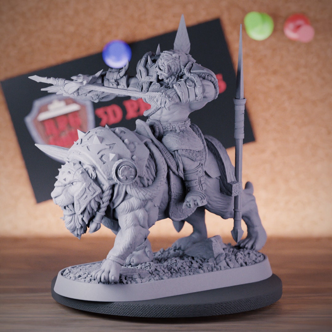 Lion Orc Leader Miniature Mounted Monster Dungeons and Dragons Mini RPG ...
