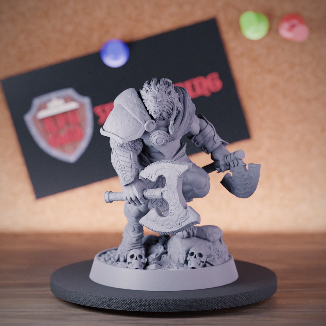 Leonin Berserker Miniature Tabaxi Barbarian Dungeons and Dragons Mini ...
