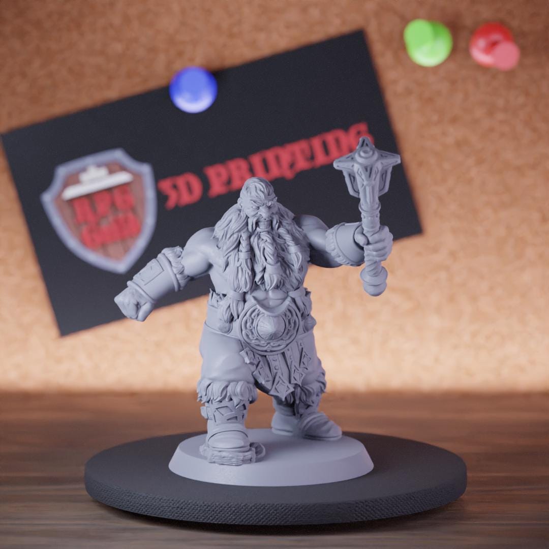 Dwarf Barbarian Miniature Mace Fighter Mini Dungeons and Dragons RPG ...