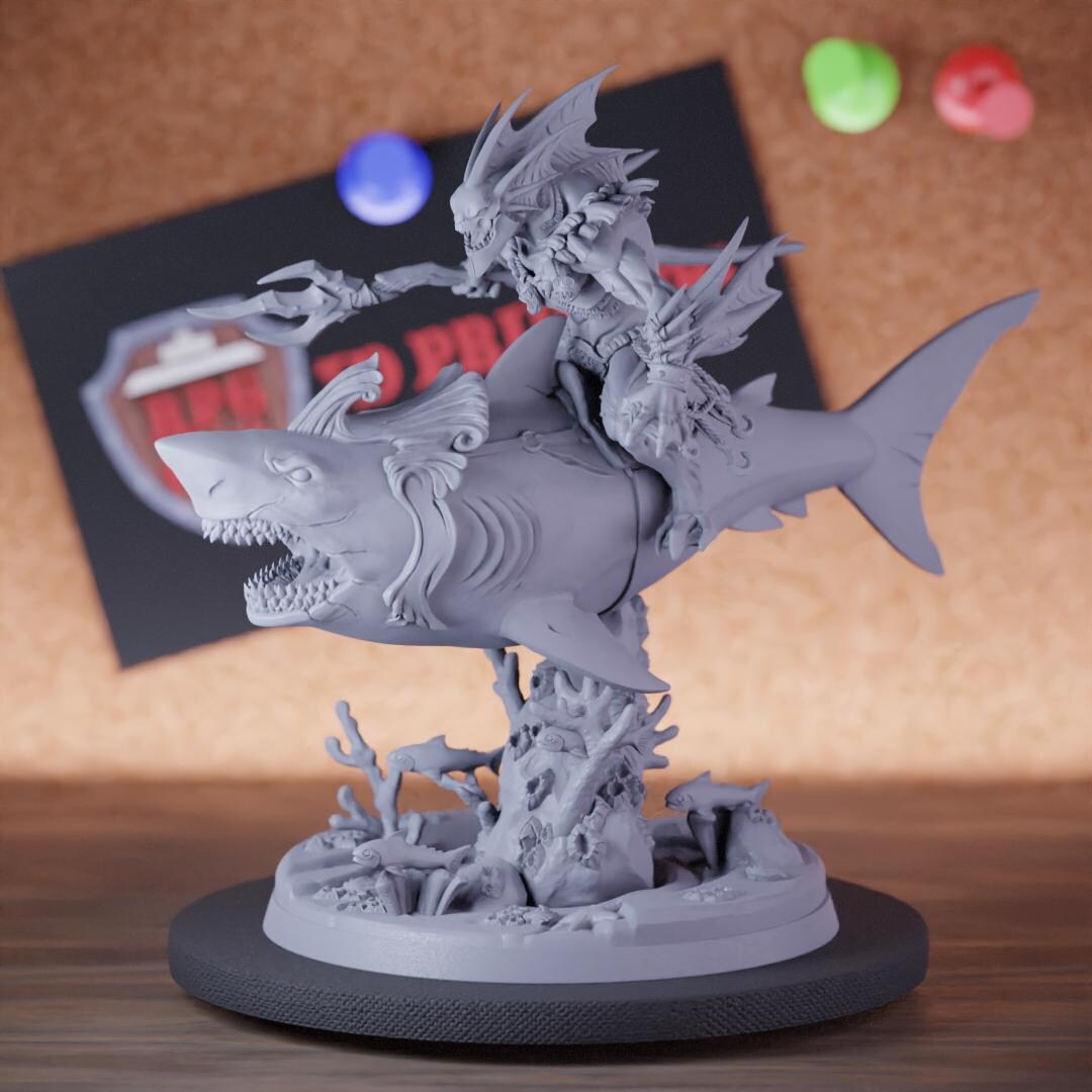 Shark Rider Miniature Sahuagin Fighter Mini Dungeons and Dragons RPG ...