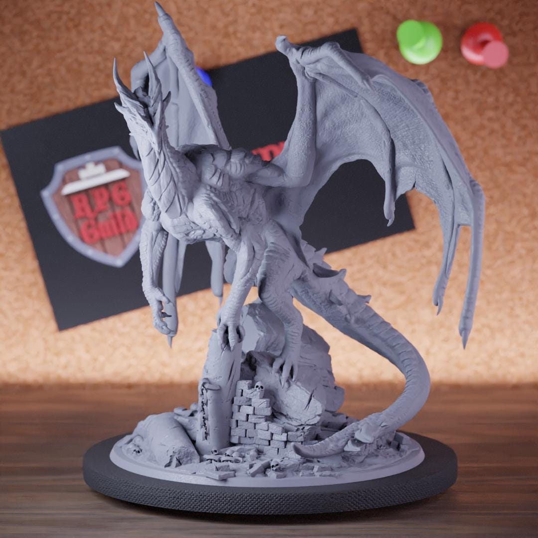 Silver Adult Dragon Miniature Monster Boss Dungeons and Dragons Mini ...