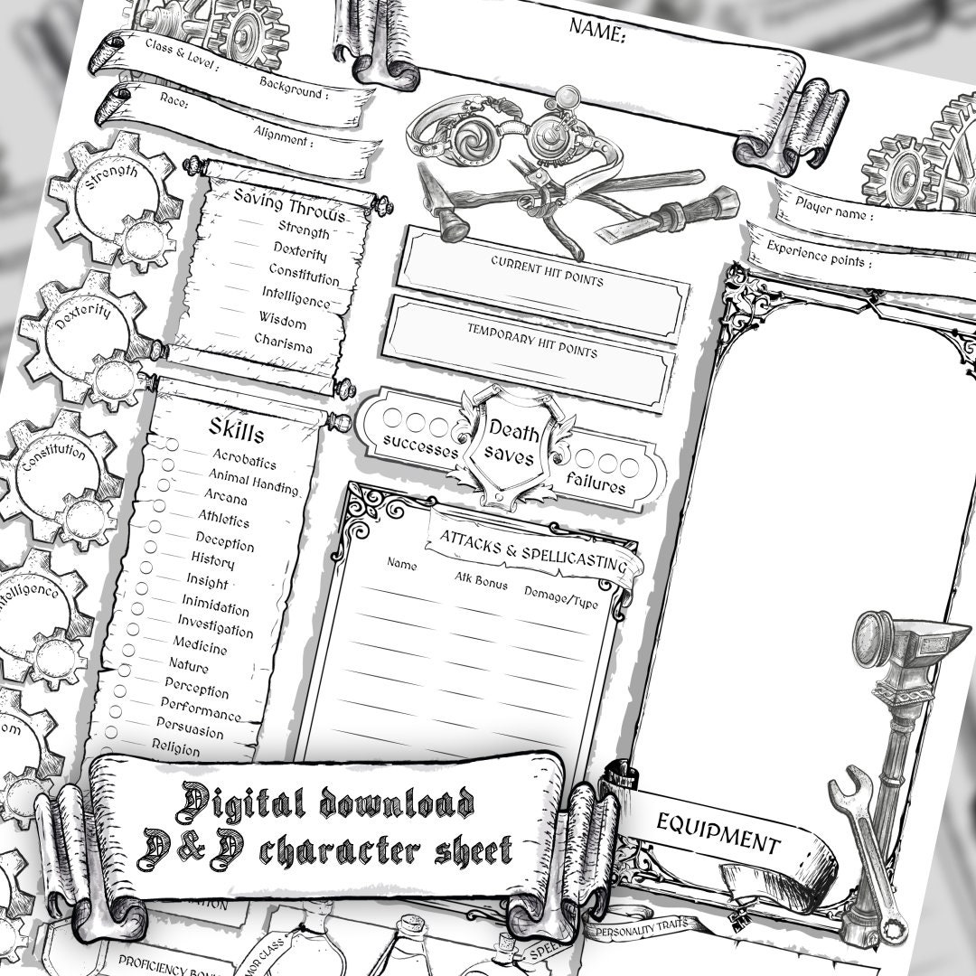 Dnd 5e Character Sheet Artificer Printable and Fillable PDF D&D 5e - Etsy