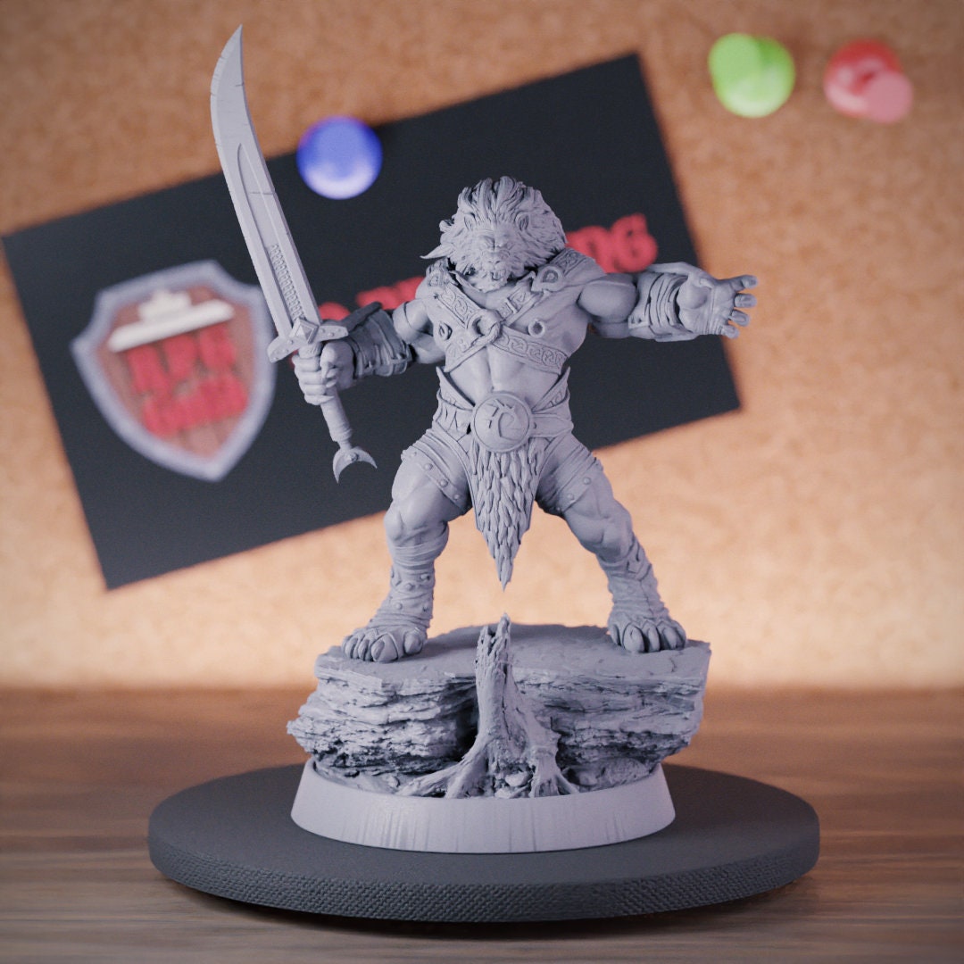 Leonin Fighter Miniature Tabaxi Dungeons and Dragons Mini RPG Tabletop ...