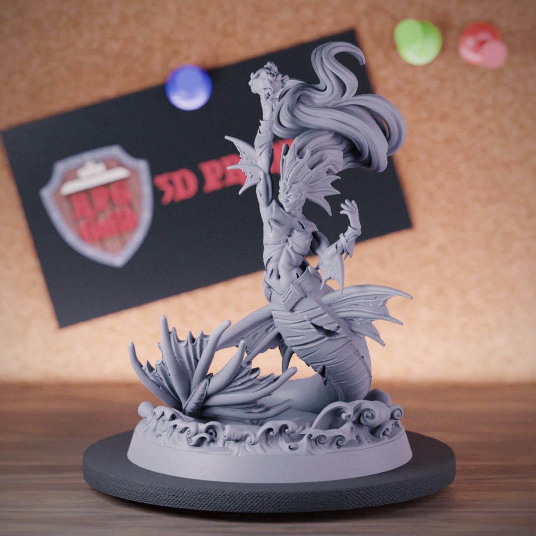 Merfolk Umberlee Mage Miniature Poseidon Mermaid Dungeons and Dragons Mini RPG Tabletop ...