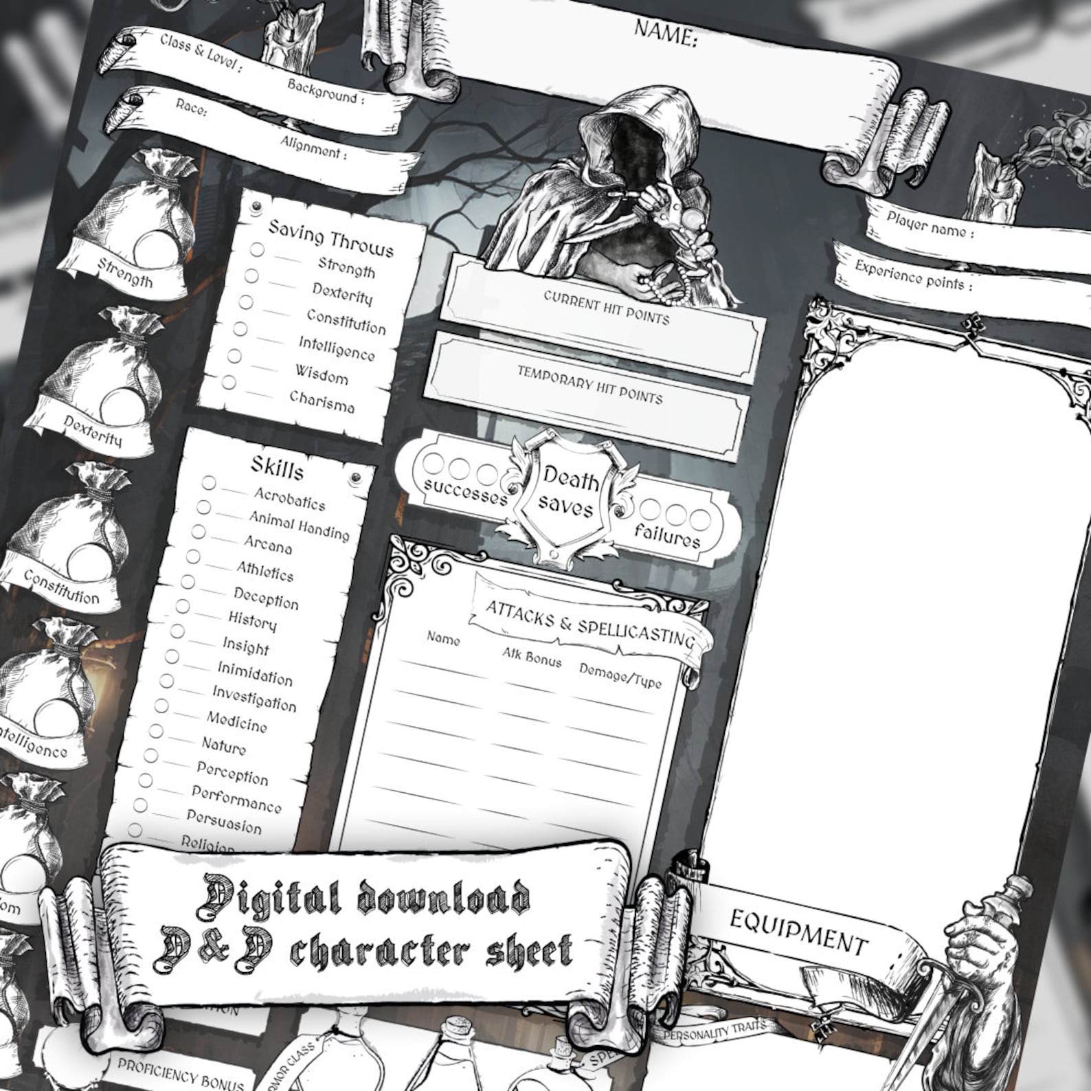 Dnd 5e Character Sheet Rogue Printable and Fillable PDF D&D 5e - Etsy