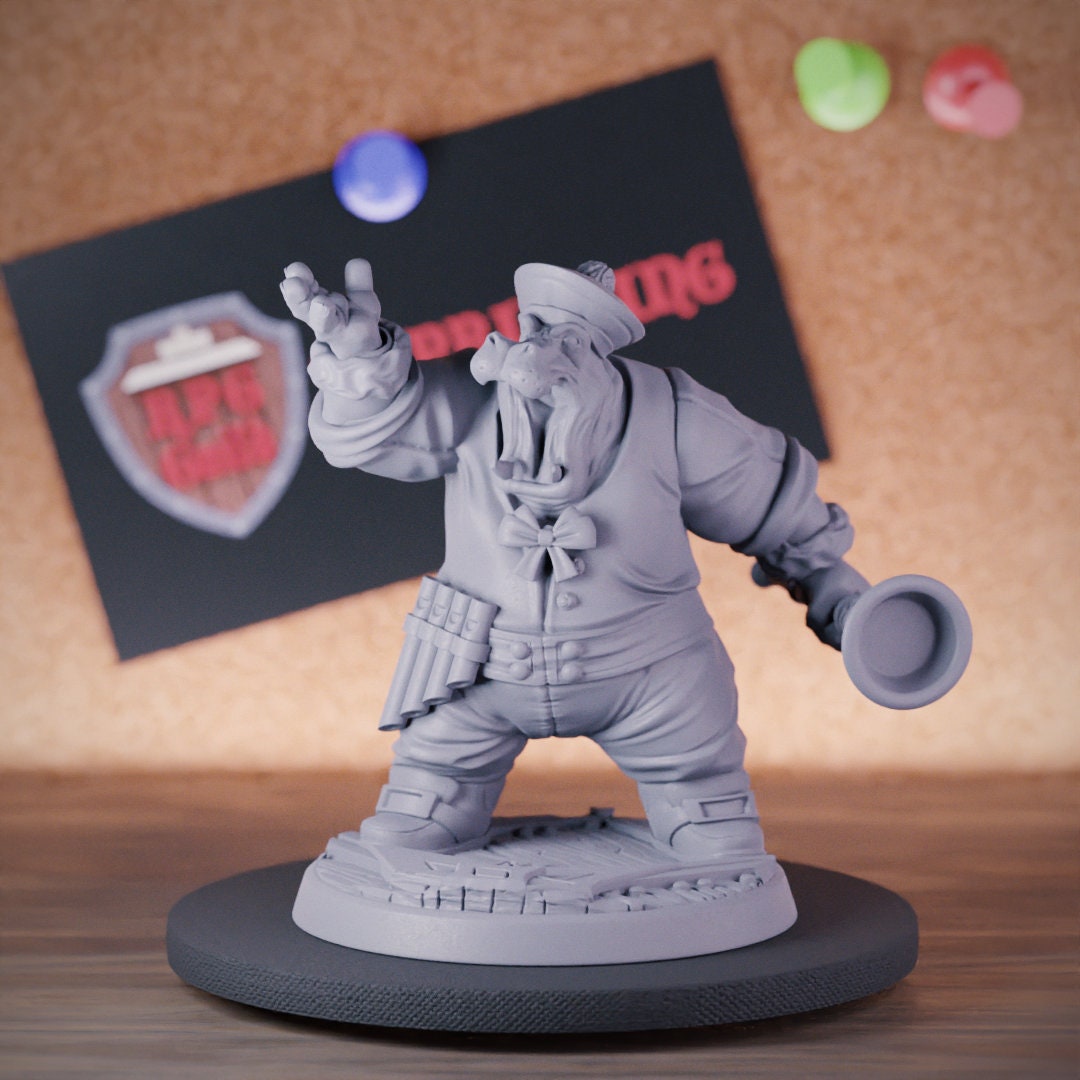 Giff Bard Trumpet Miniature Hippo Sailor Dungeons and Dragons Mini RPG ...