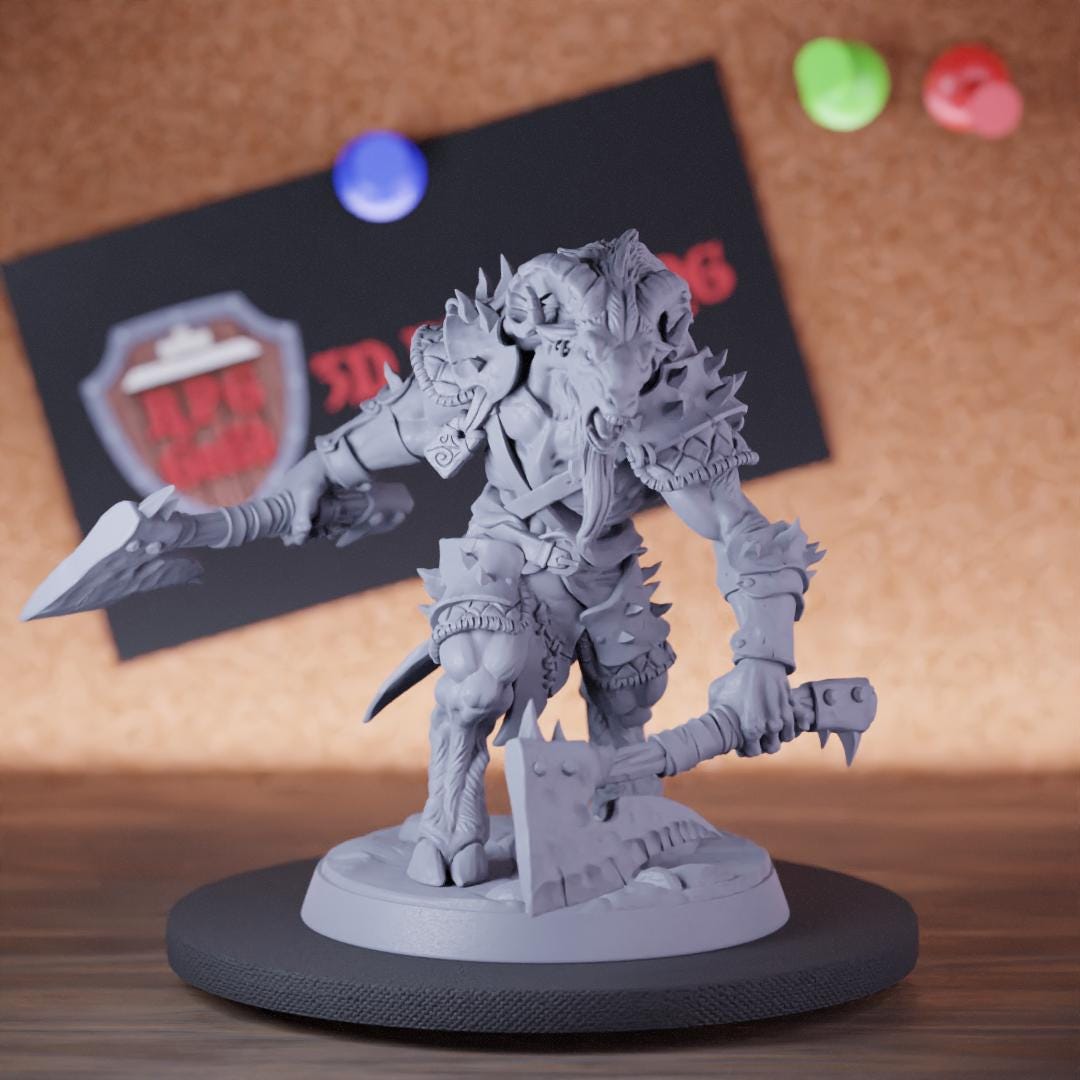Goatfolk Warchief Miniature Axe Fighter Mini Dungeons and Dragons Mini ...
