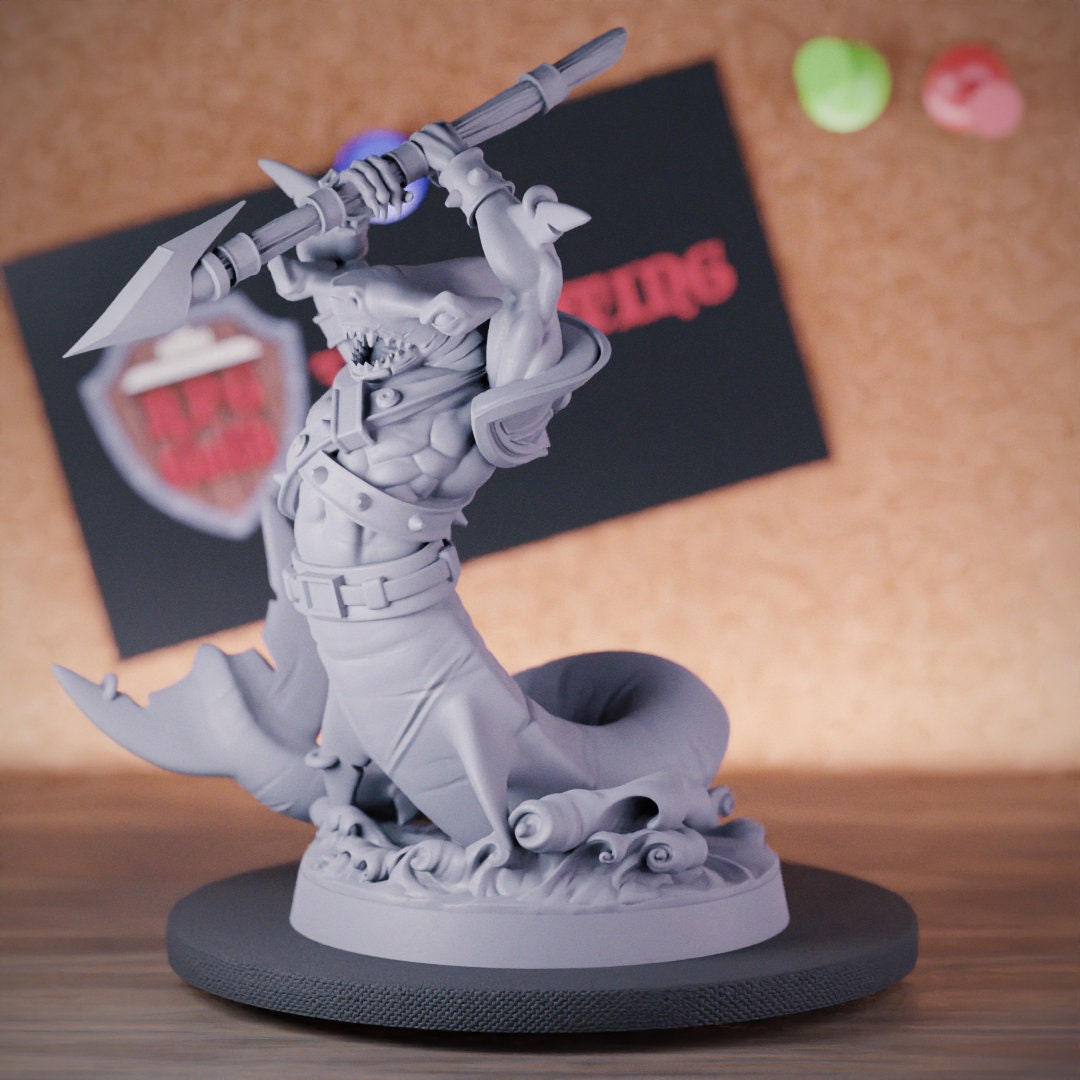 Sharkfolk Hunter Miniature Underwater Monster Dungeons and Dragons Mini ...