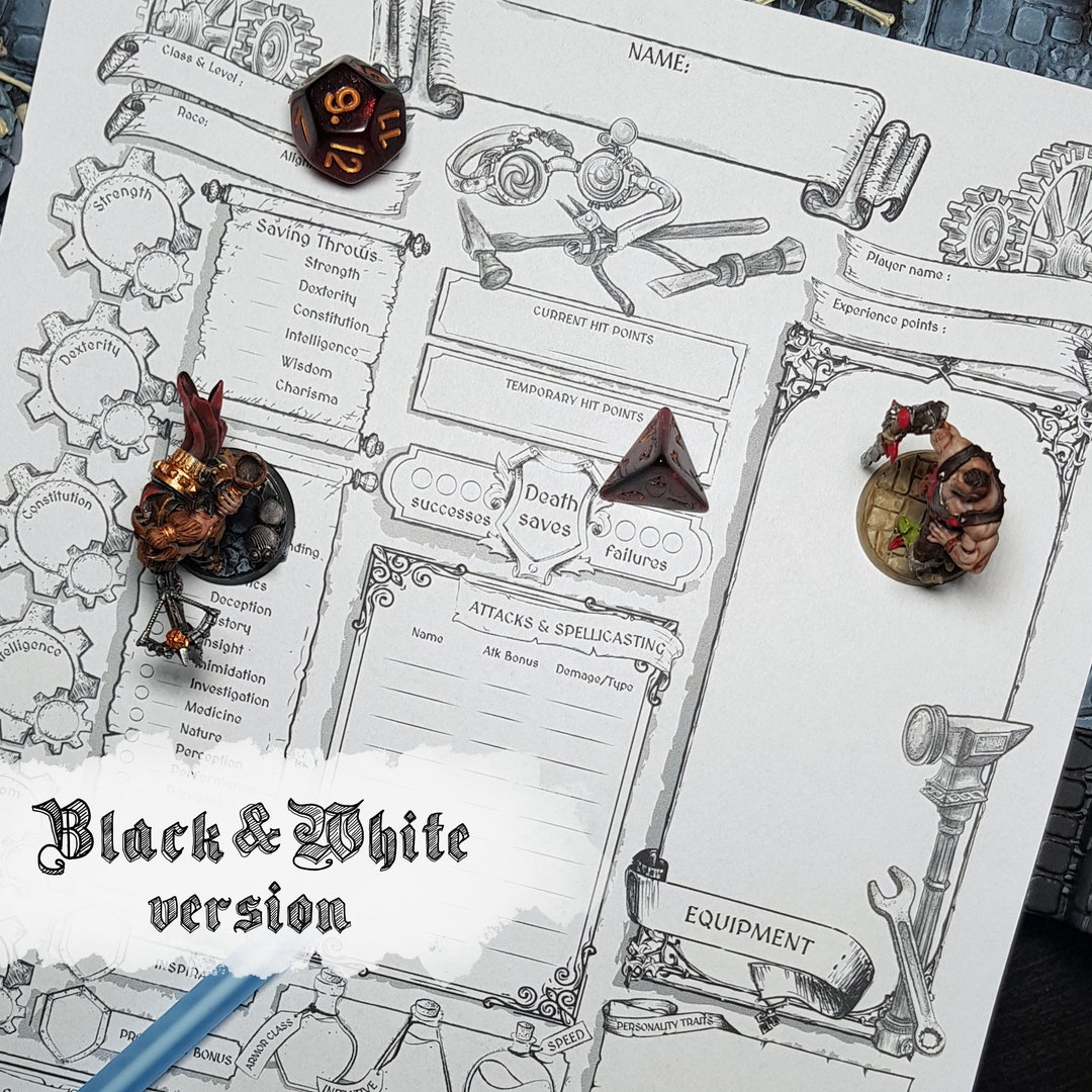 Dnd 5e Character Sheet Artificer Printable and Fillable PDF D&D 5e Artificer Stat Sheet Dungeon ...