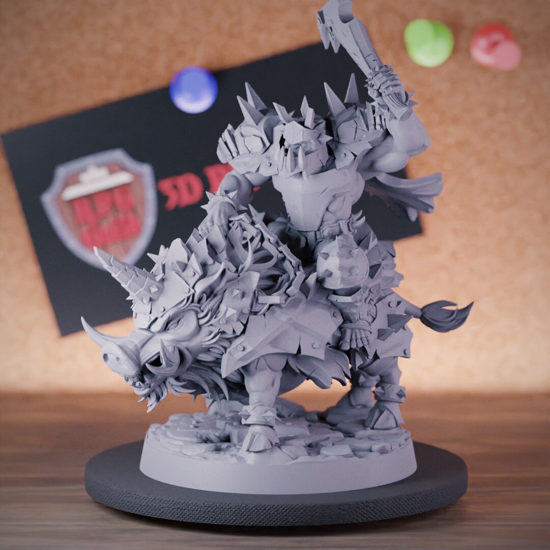 Orc Hog Rider Miniature Monster Captain Dungeons and Dragons Mini RPG ...