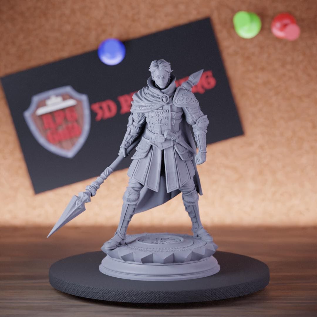 Human Fighter With Spear Miniature | 28mm-75mm | Resin 3D Printed D&D ...